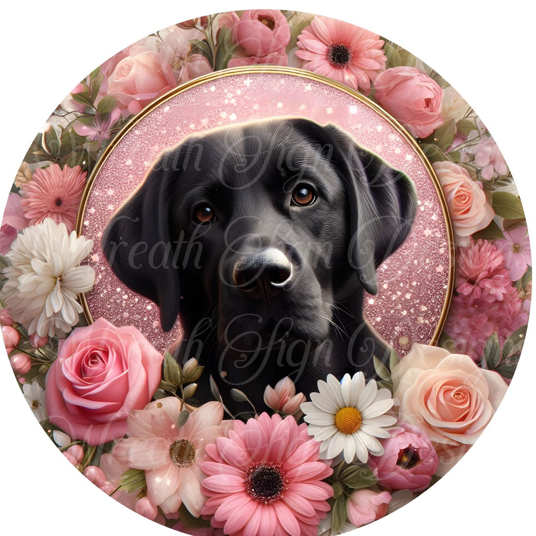 Black Lab Spring Time Metal Sign, Labrador Daisies and Roses Springtime ...
