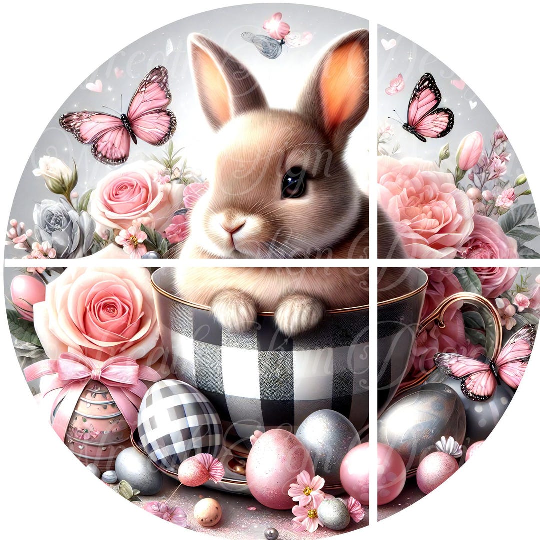 Easter Bunny Teacup Metal Sign: Spring Wreath Attachment - Etsy