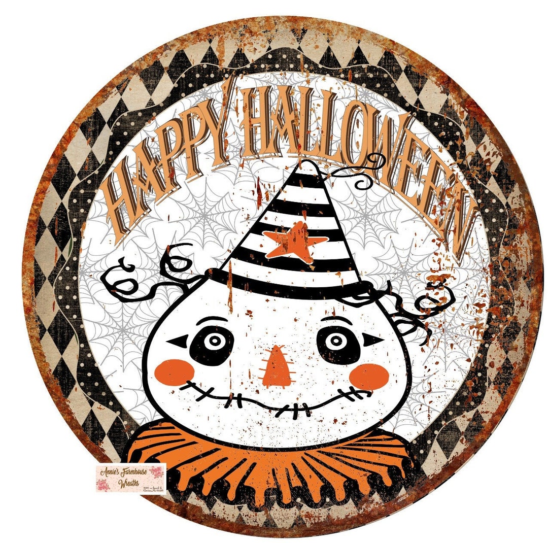 Wreath Sign, Round Metal Retro Primitive Creepy Ghost Halloween Sign - Etsy