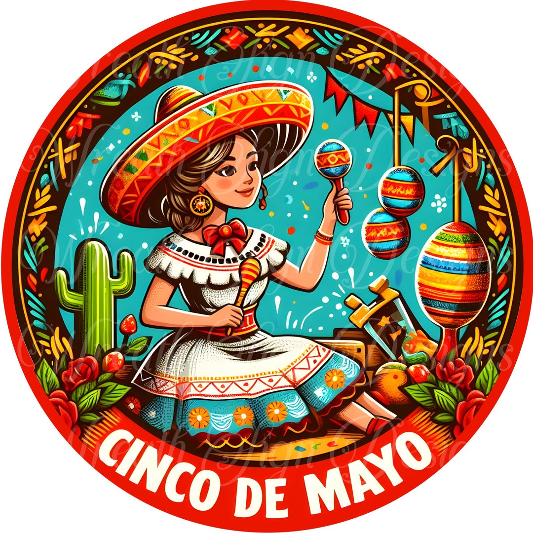 Cinco De Mayo Round Metal Wreath Sign, Round Sublimation Sign. Wreath ...