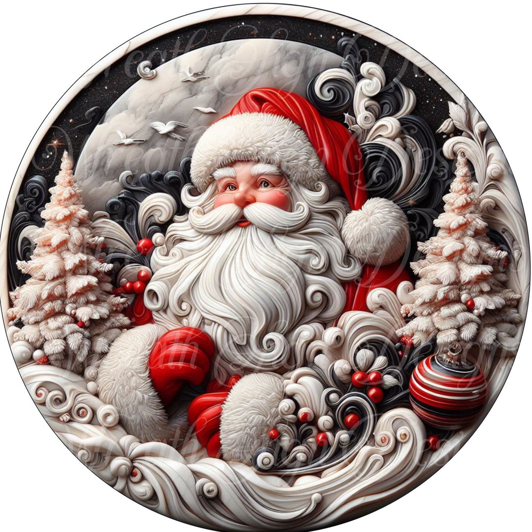 3d Red Black and White, Santa Round Metal Sublimated Sign, St, Nick ...