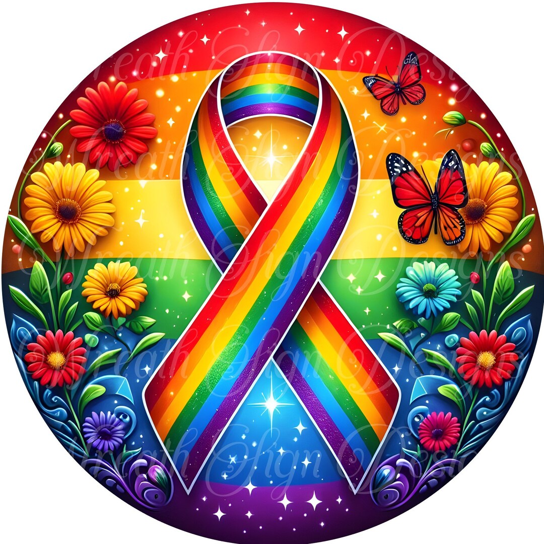 Gay Pride, Lgbtq, Gay Pride Ribbon Round Metal Wreath Sign, Wreath ...