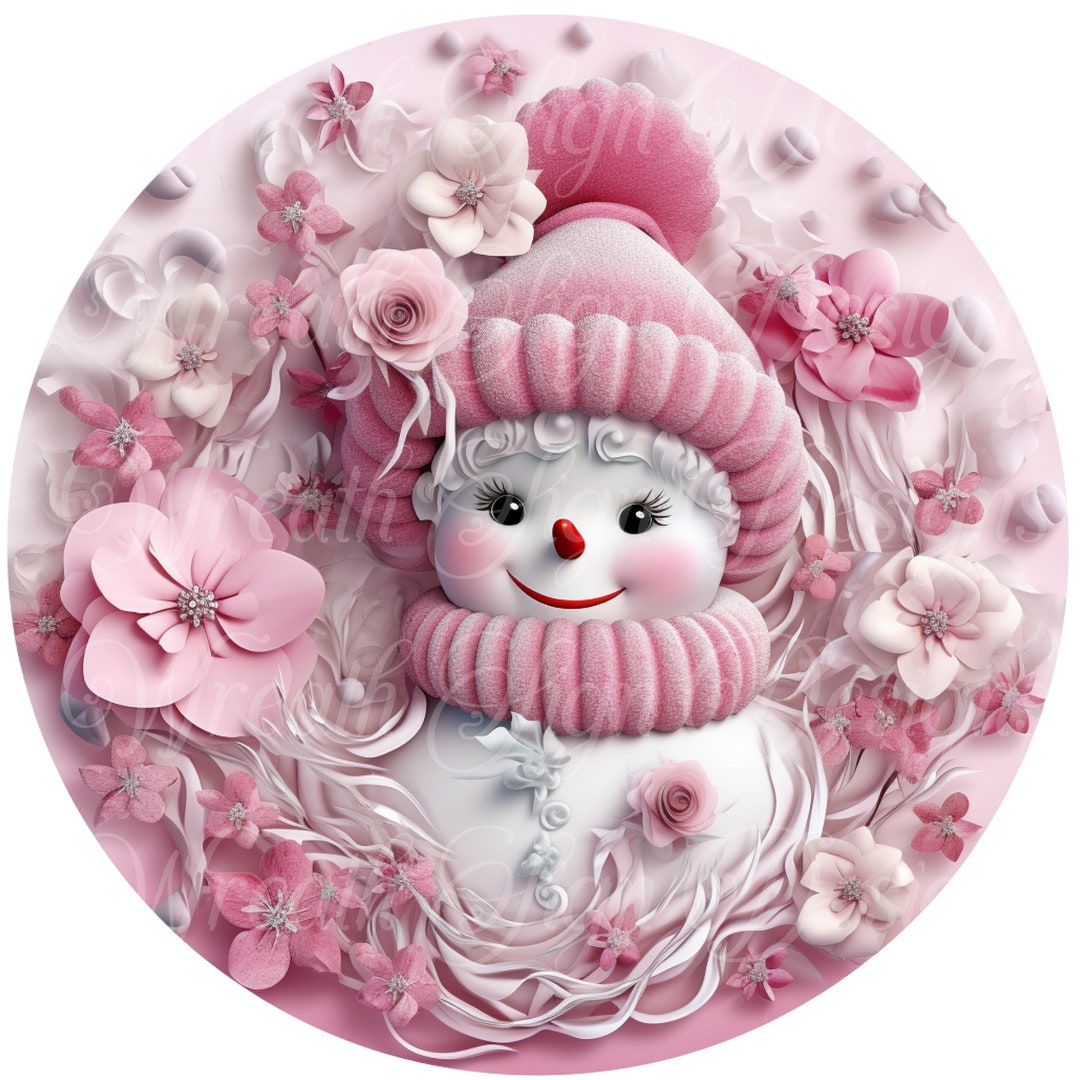 3d Pink Christmas Snowman Sign Winter Sign, Pink Christmas, Wreath Sign ...
