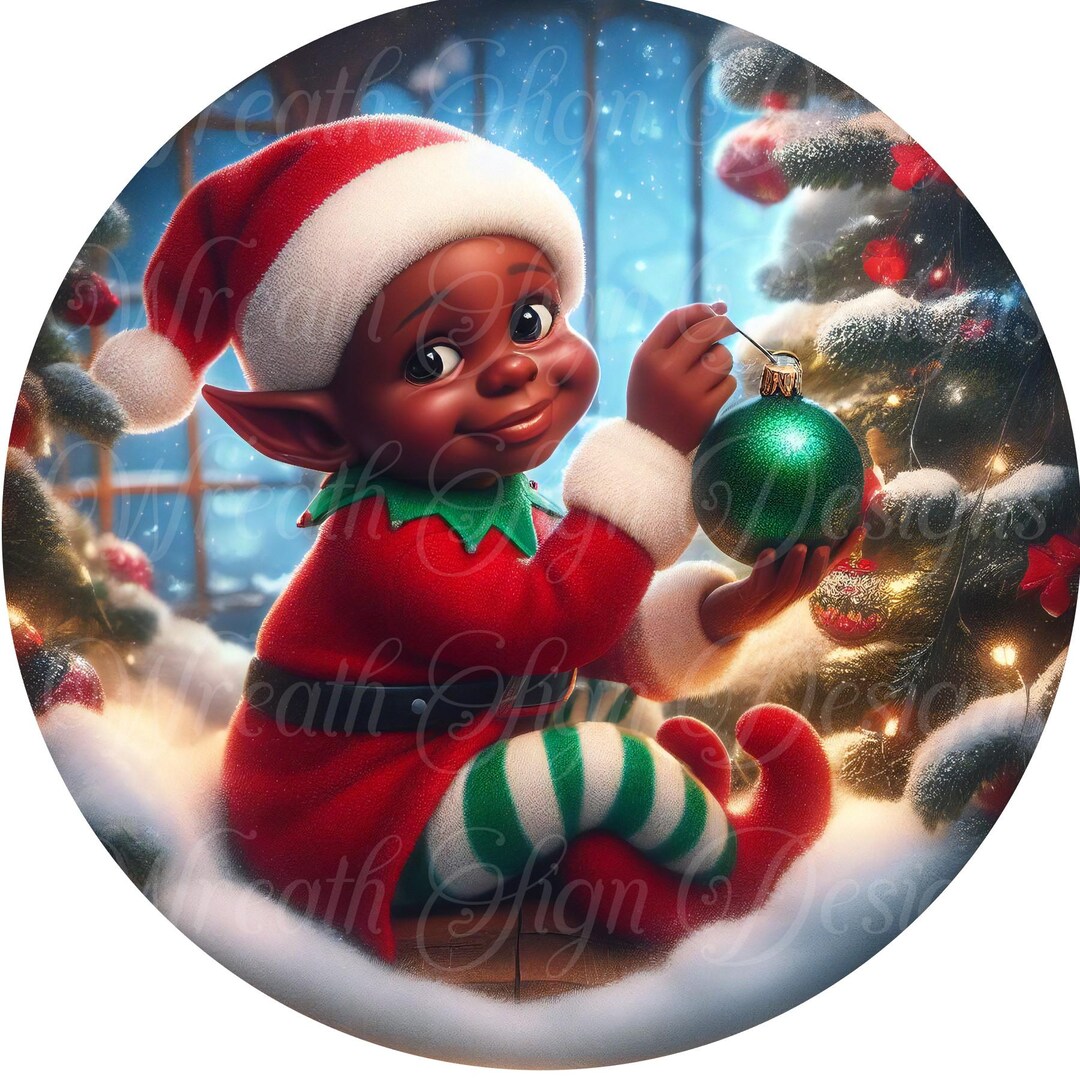 Black Santa's Elf Wreath Sign: Christmas Plaque - Etsy