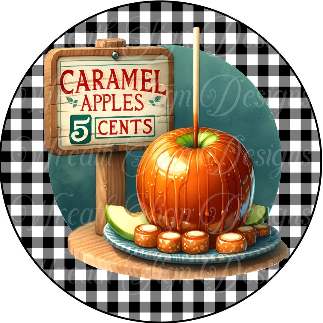Caramel Apples 5 Cents Sign, Apples Autumn Harvest Metal Sign, Round ...
