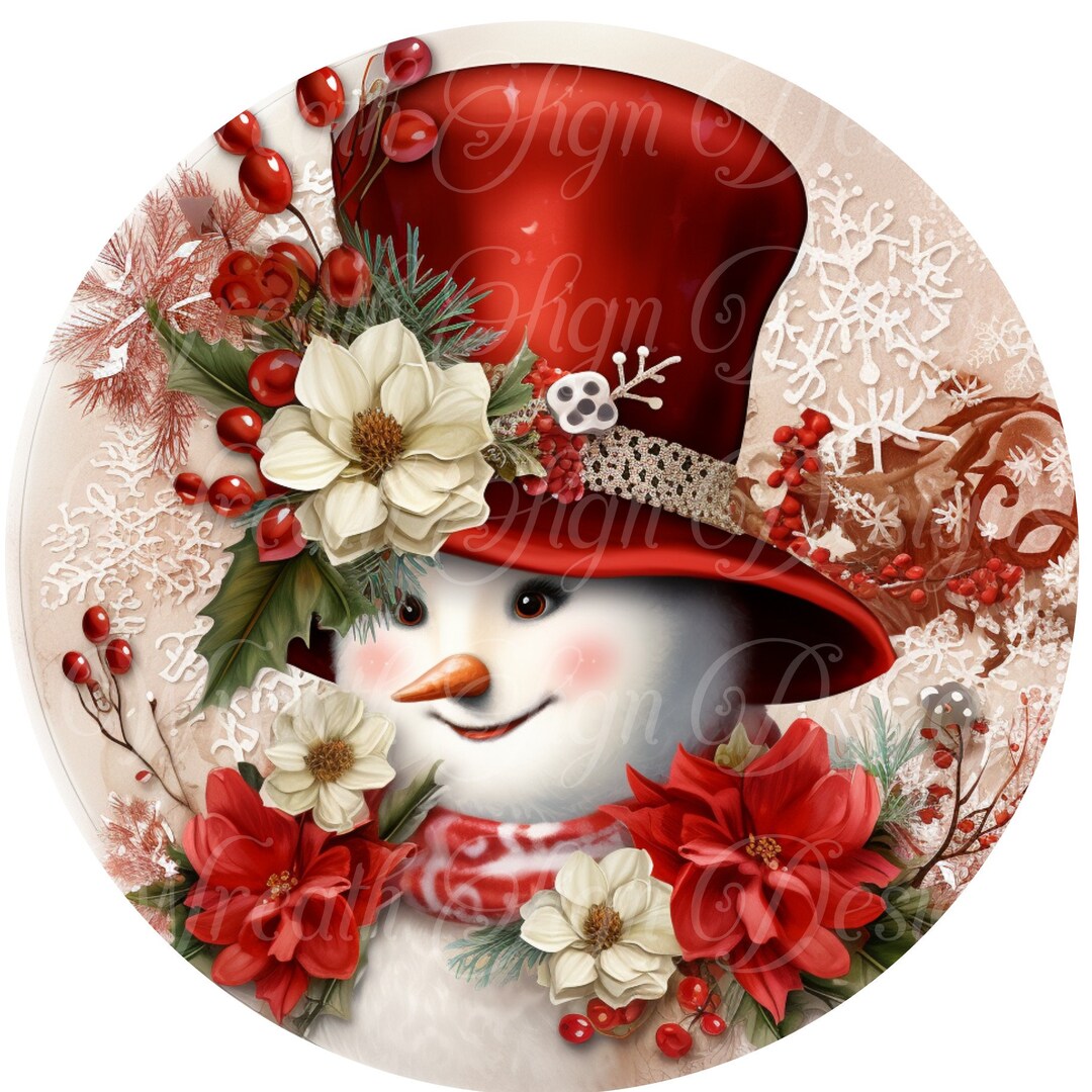 Winter Rose Snowman Sign, Red and Black Snowman Christmas, Wreath Sign ...