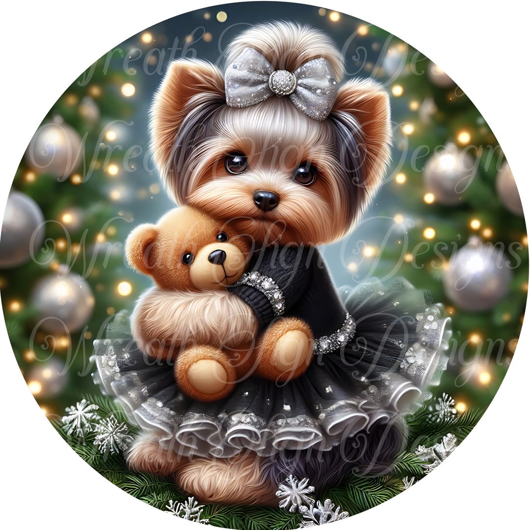 Yorkie Dog Christmas Metal Sign: Holiday Wreath Center - Etsy