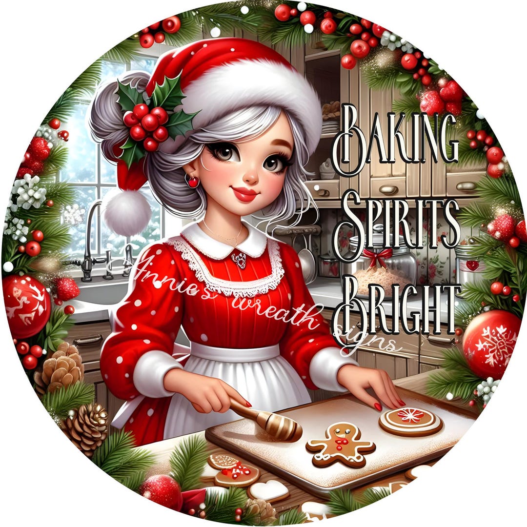 Merry Christmas, Mrs. Claus Baking, Santa, Holiday Sign Round Metal ...