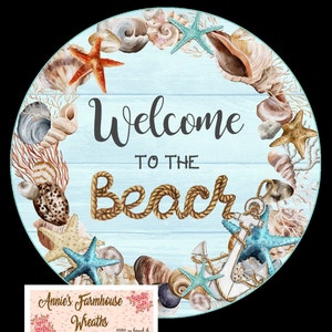 Beach Sign, Coastal Sublimation Metal Sign, Seashell Sign, Welcome to ...