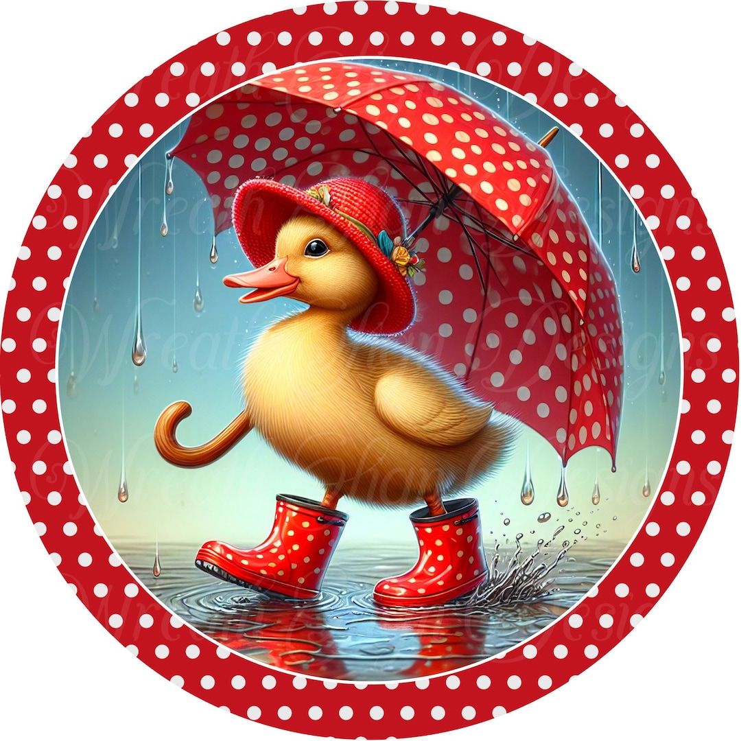 April Showers Duck in the Rain, Umbrella, Spring Metal Sign Round Sign ...
