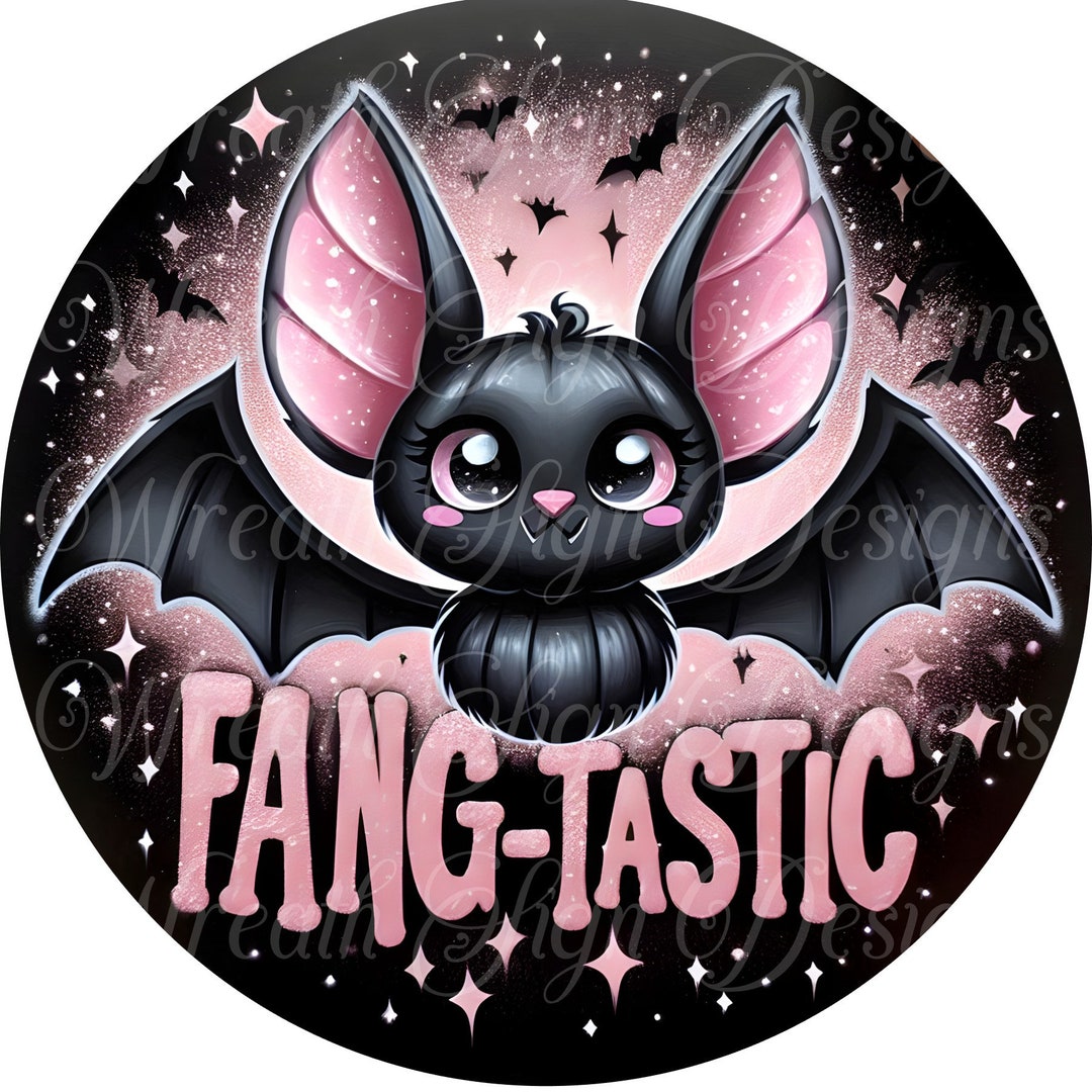 Fangtastic Bat Wreath Sign, Halloween Wreath Sign, Black and Pink ...