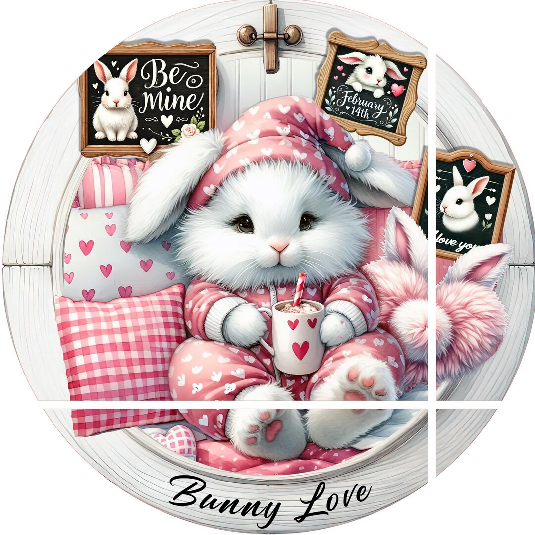 Easter Slumber Bunny Rabbit, Easter Bunny, Spring, Happy Easte, Round Metal Sublimated Wreath ...