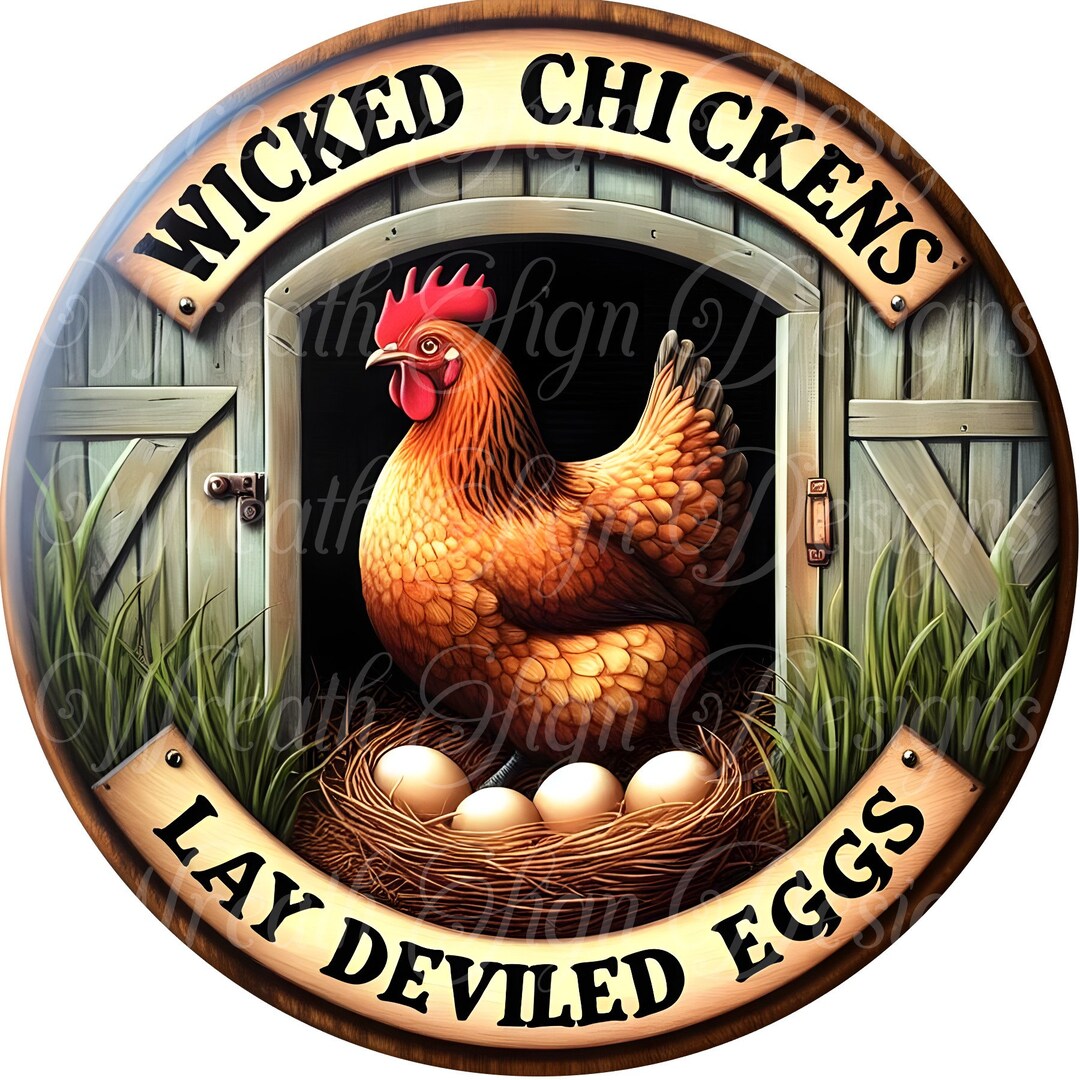 Chicken Deviled Eggs Metal Wreath Sign: Farmhouse Wreath Center - Etsy