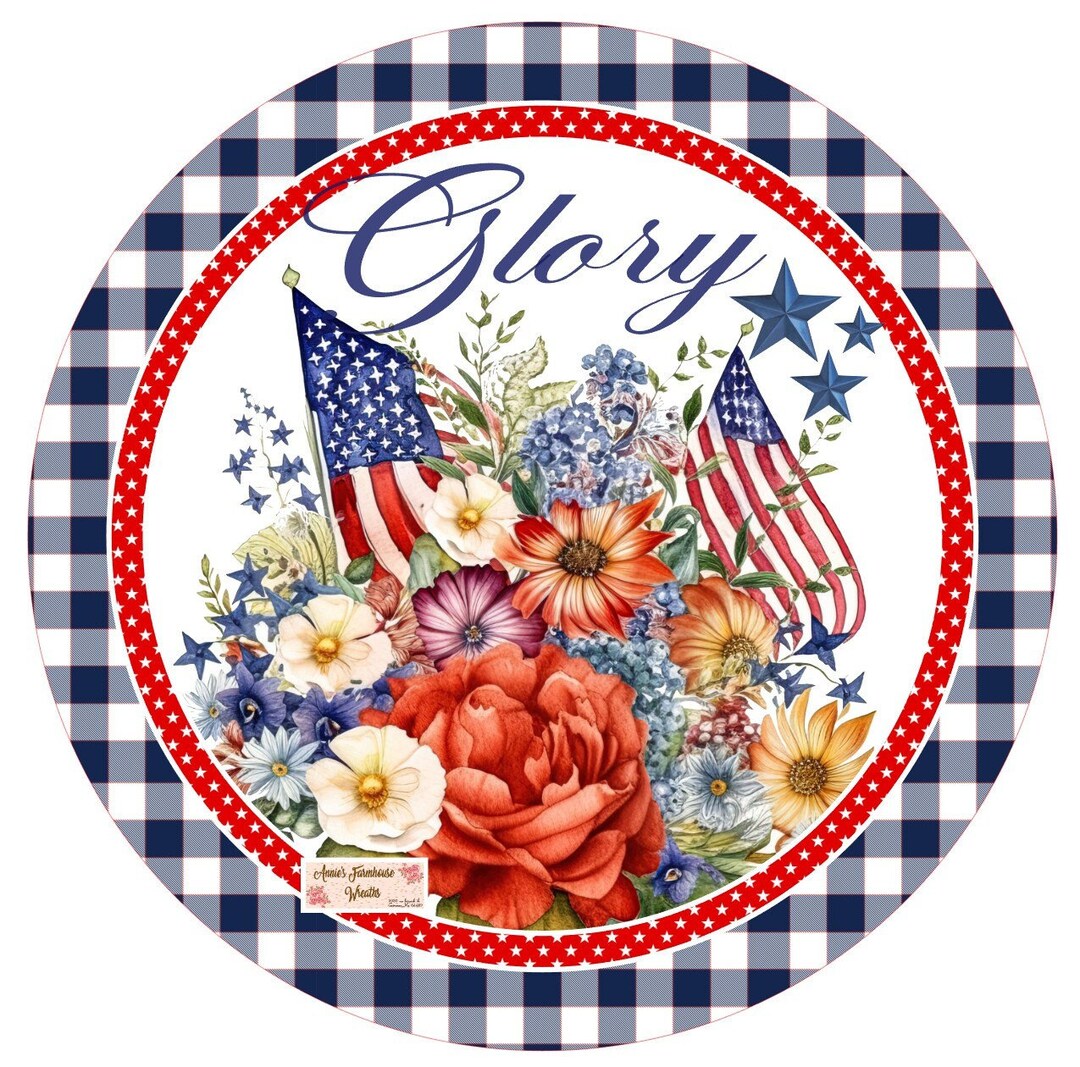 Patriotic, Americana Floral Round Metal Sign, 4th of July Sign ...