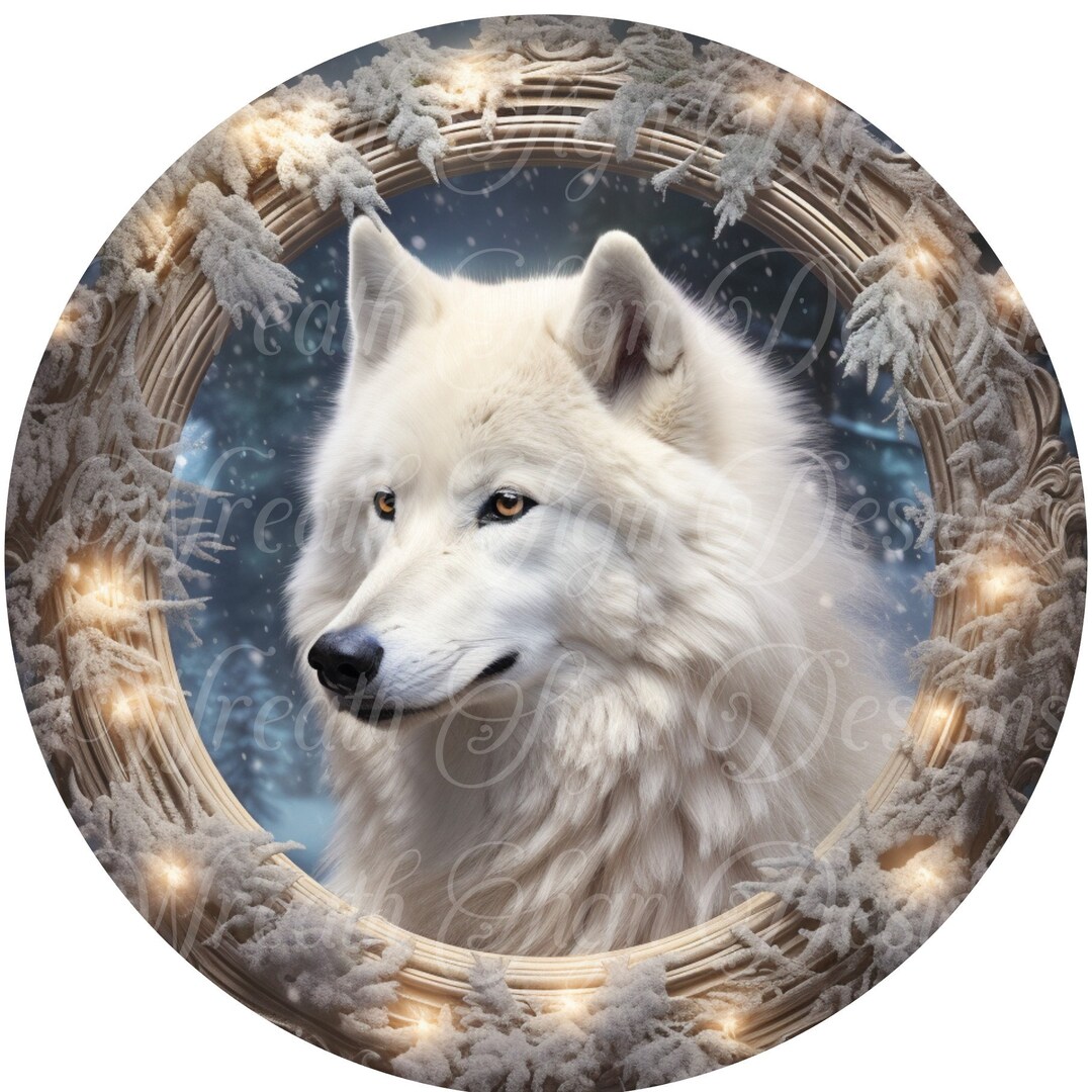 Winter Christmas White Wolf Sign Metal Sign Round Sign - Etsy