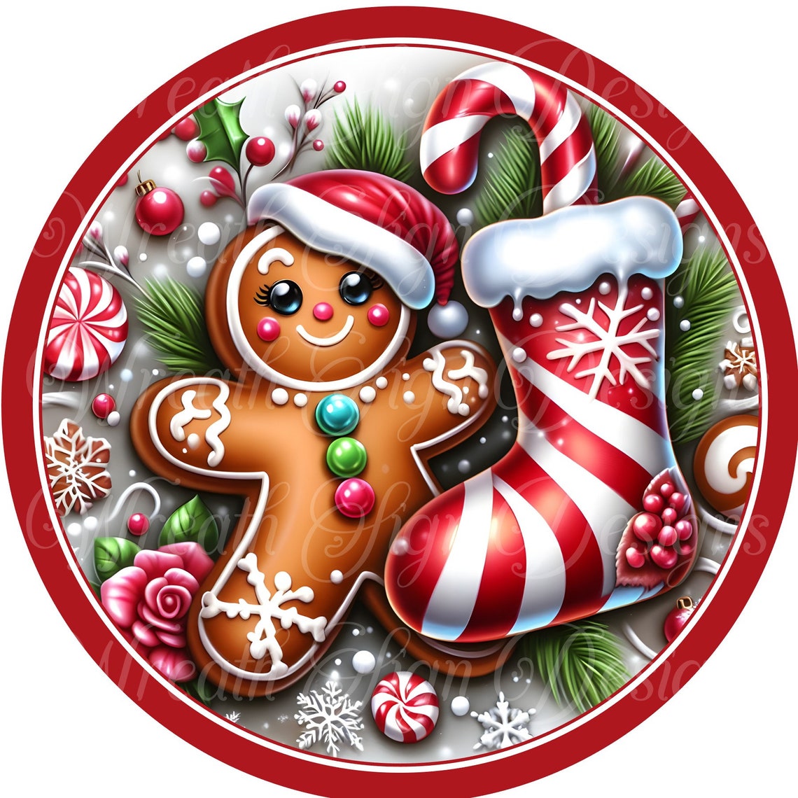 Peppermint Gingerbread Man Christmas Sign: Holiday Wreath Center - Etsy
