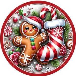 Peppermint Gingerbread Man Christmas Sign: Holiday Wreath Center - Etsy