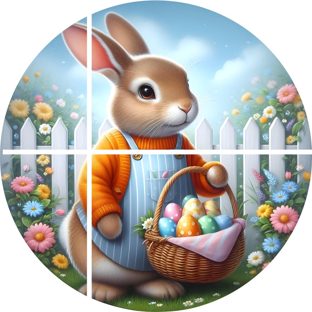 Easter Rabbit, Easter Bunny, Spring, Easter Eggs and Flowers, Round ...