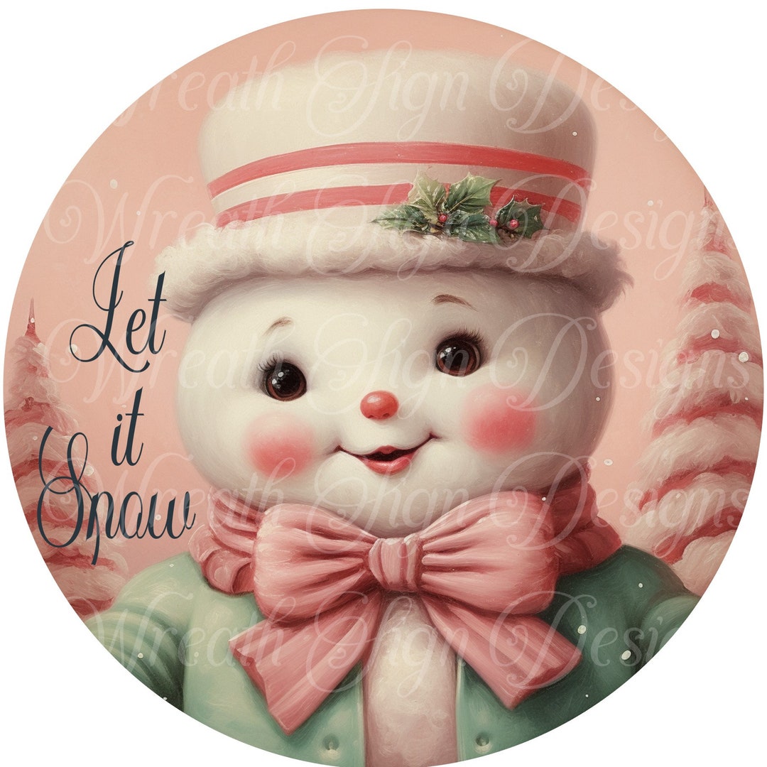 Pastel Colored Snowman Sign, Pink and Green Round Metal Sign, Christmas ...