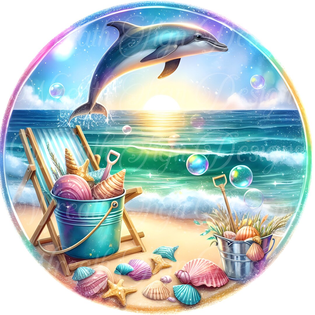 Dolphin Beach Sign, Ocean Coastal Sublimation Metal Sign, Seashell Sign ...