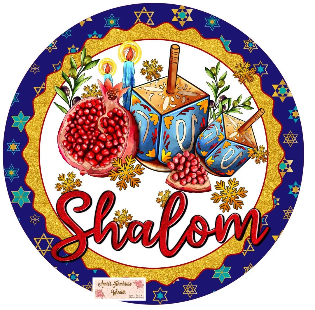 Shalom, Hanukkah Menorah Round Metal Sign, Festival of Light Sign ...