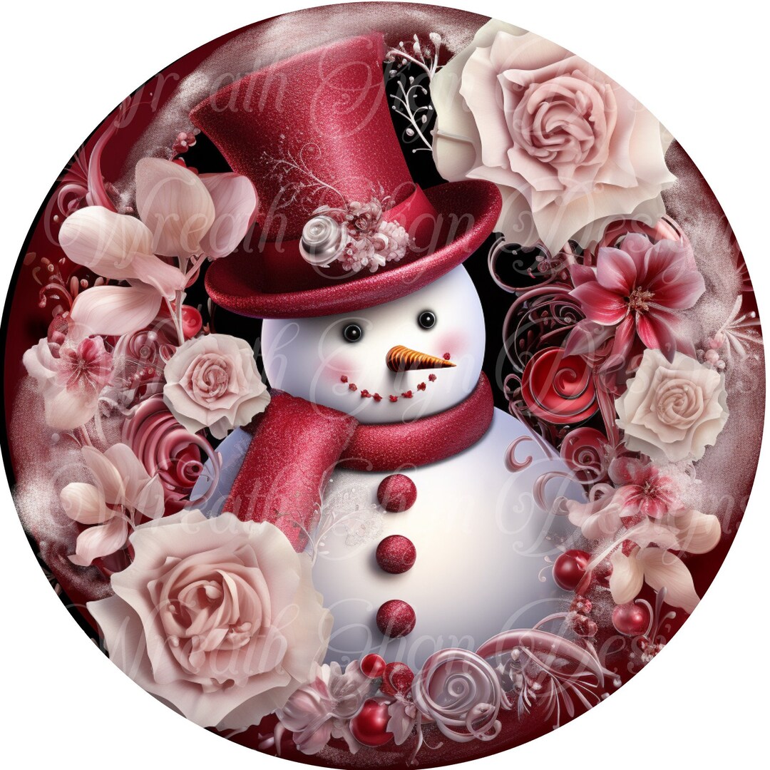 Christmas Snowman Sign Winter Sign, Shades of Pink Christmas, Wreath ...