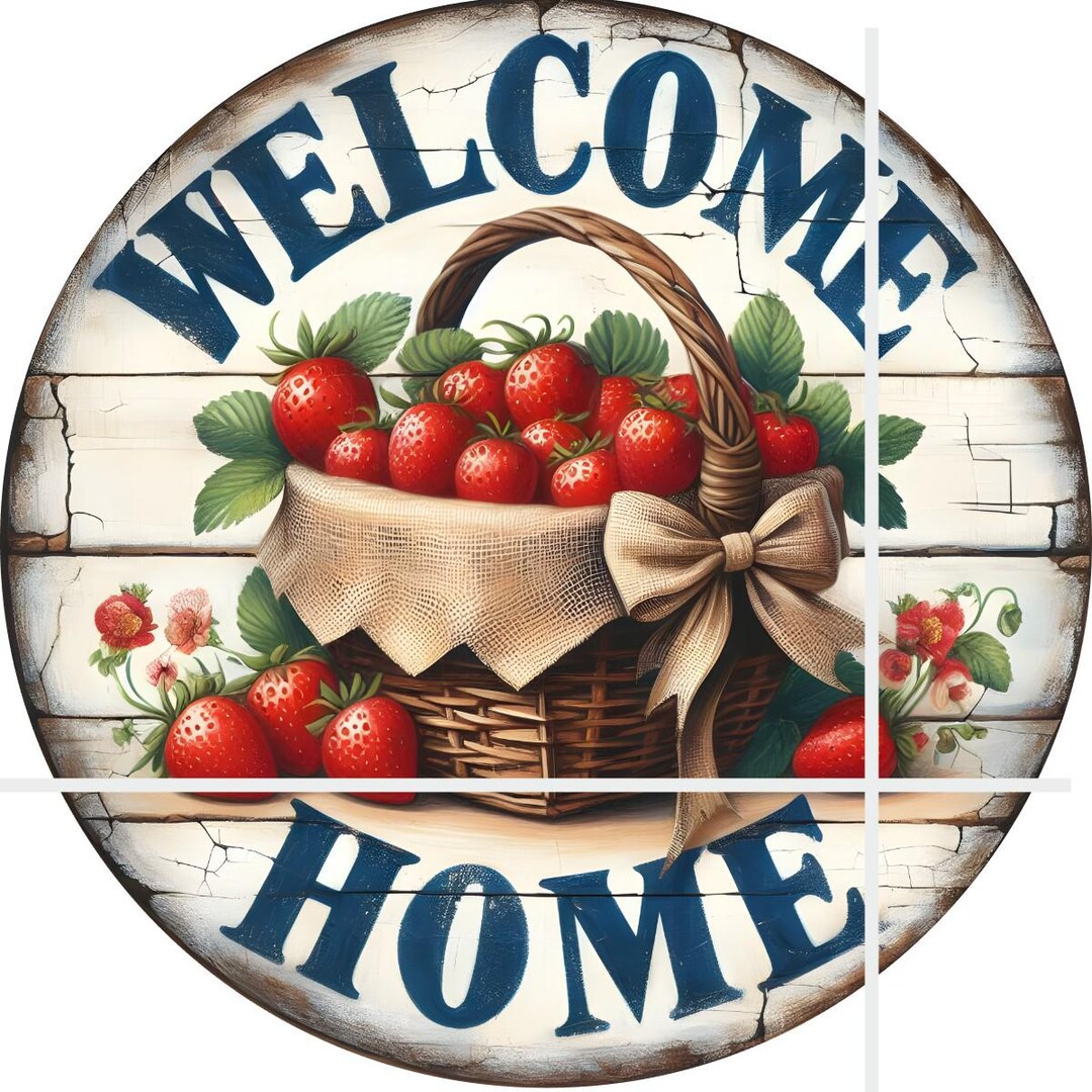 Welcome Home, Faux Rustic Wooden Strawberry Wreath Sign, Strawberry ...