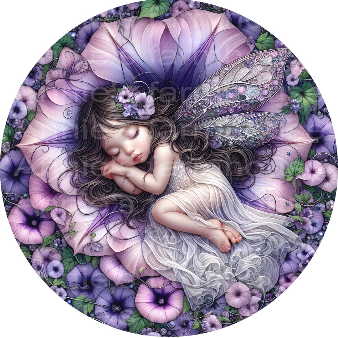 Metal Wreath Sign, Mythical Purple Garden Fairy, Sublimation Round ...