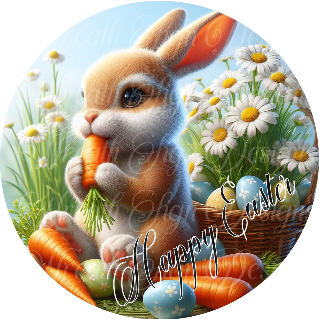 Easter Bunny Metal Wreath Sign, Round Sign, Wreath Attachment, Wreath ...
