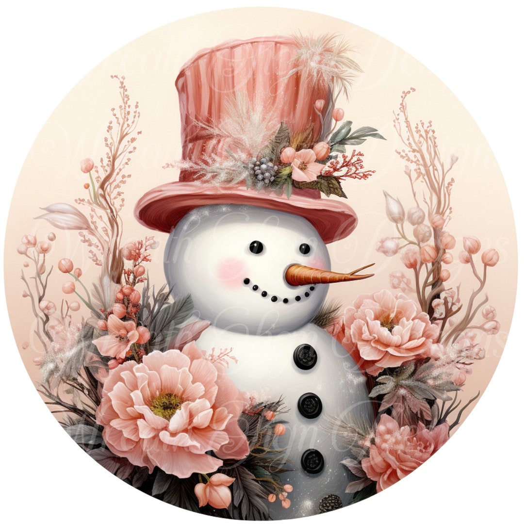 Peach Roses, Peach Snowman Sign Winter Sign, Peach Christmas, Wreath ...