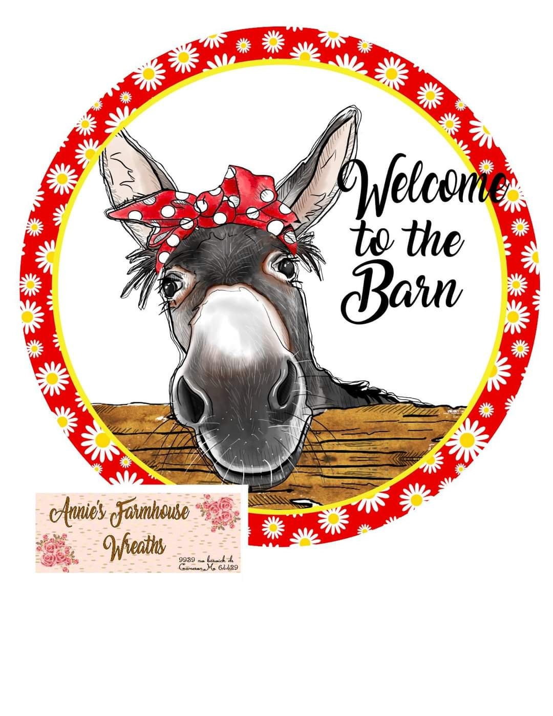 Sublimated Round Metal Wreath Sign, Welcome Donkey Buffalo Check Edge ...