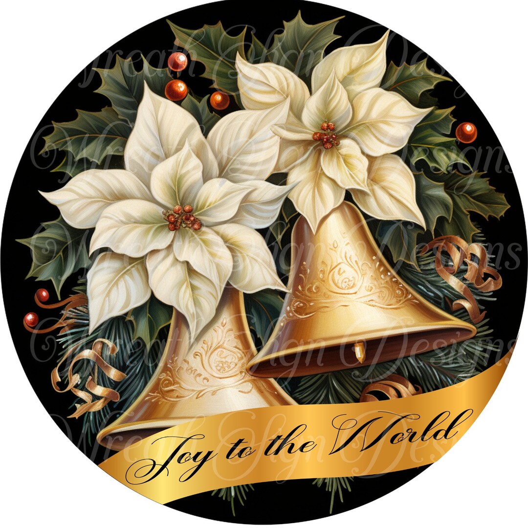 Round Sublimated Metal Wreath Sign. Joy to the World Christmas Bells ...