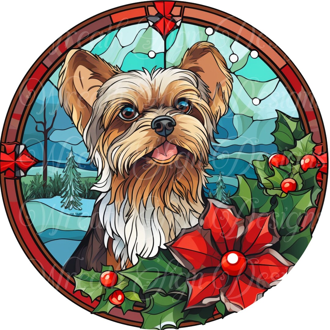 Faux Stained Glass Dog Sign Yorkie Dog Christmas Metal Sign - Etsy