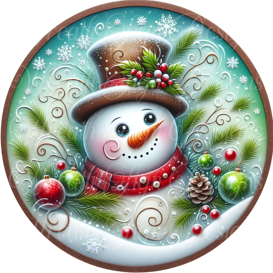 Brown Snowman Christmas Round Metal Sign, Snowman, Snowflakes, Winter ...