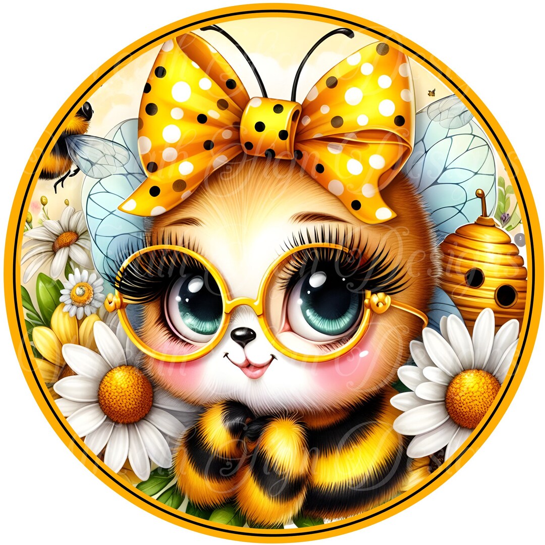Bumble Bee With Glasses Metal Wreath Sign: Daisy Summer Decor - Etsy