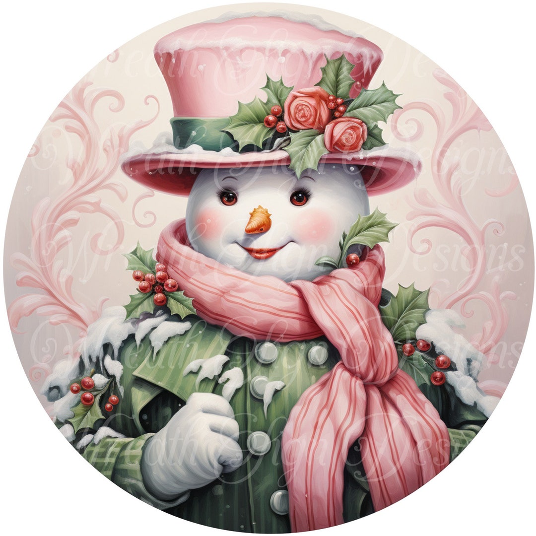 Pink Christmas Snowman Sign Winter Sign, Pink Christmas, Wreath Sign ...