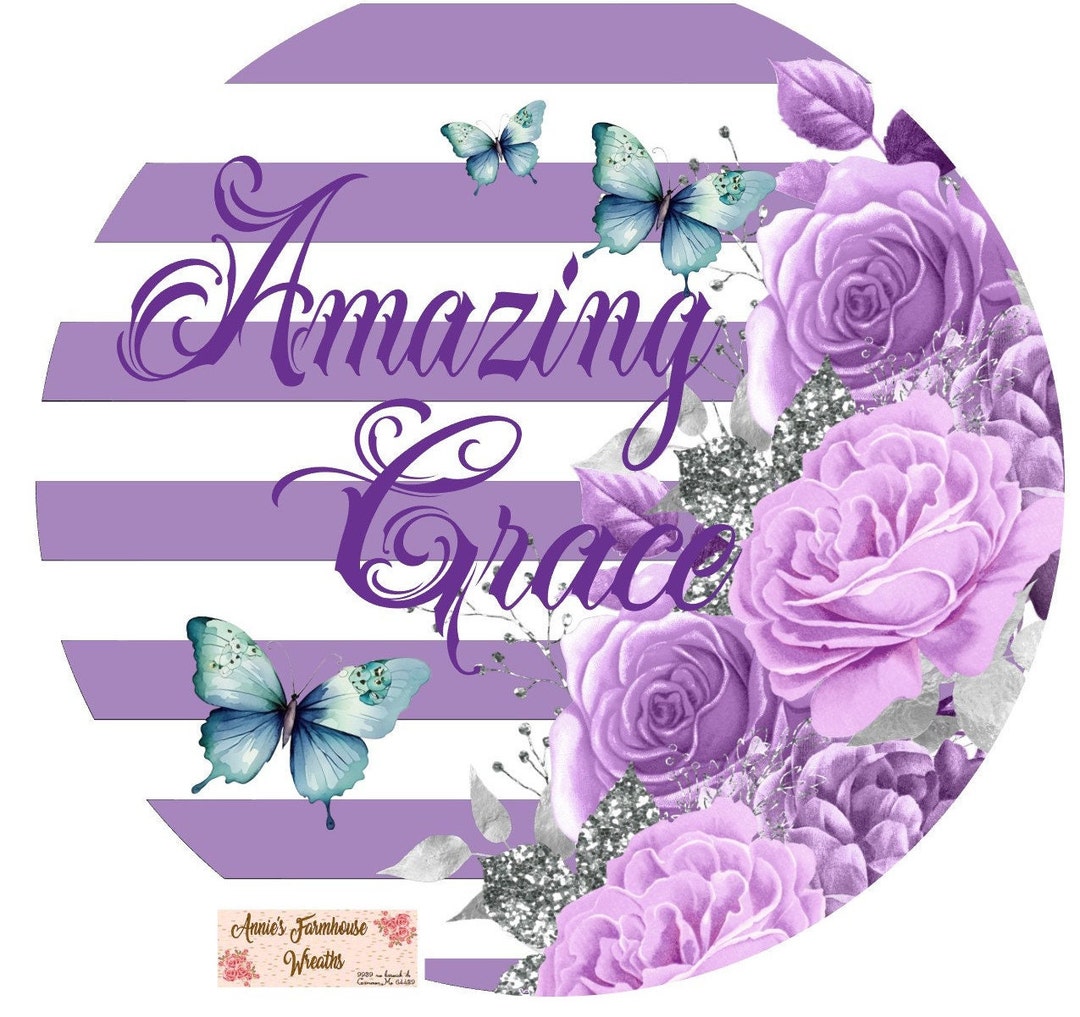 Sublimated Metal Wreath Sign, Amazing Grace Lavender Floral Sign ...