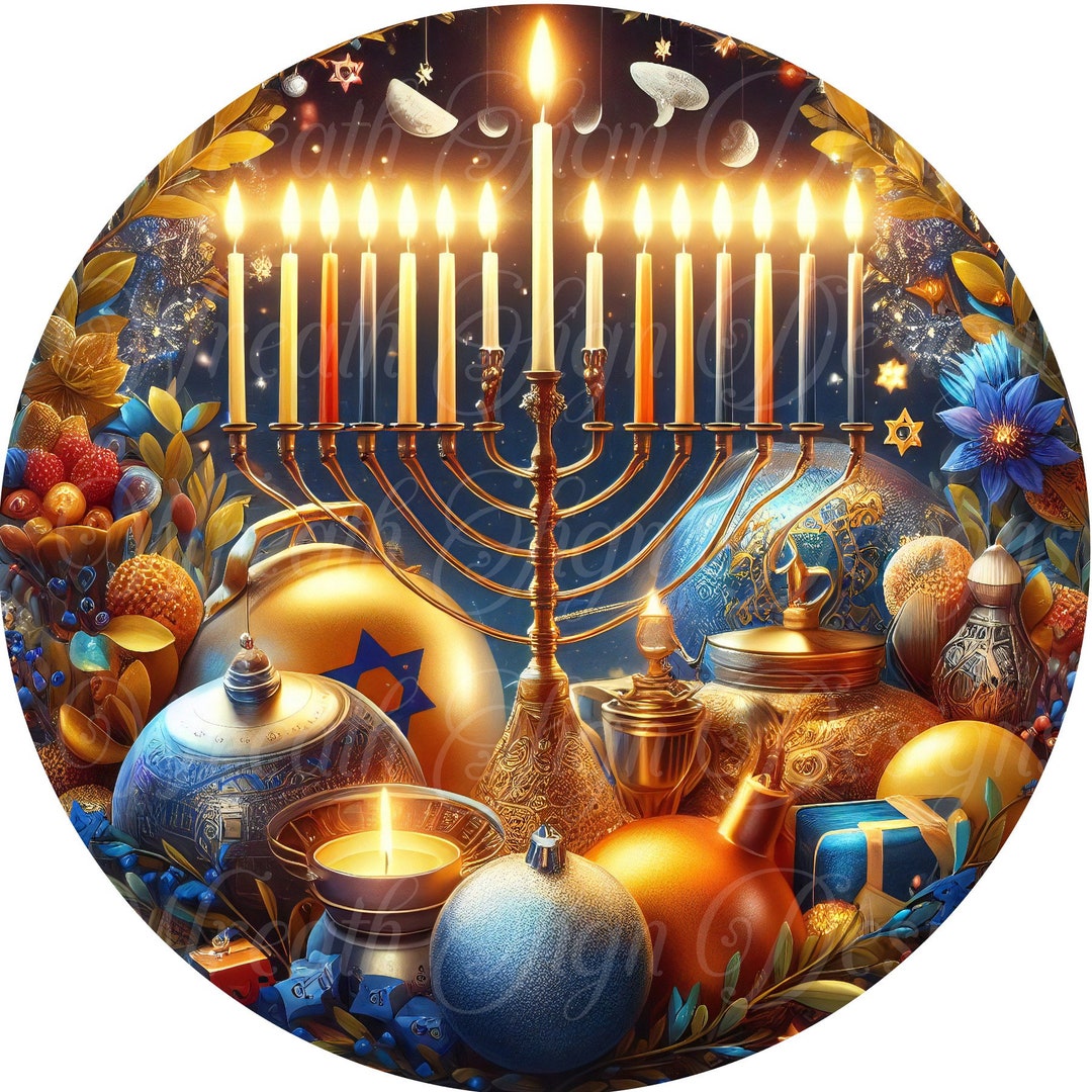 Hanukkah Menorah Round Metal Sign, Festival of Light Sign, Winter ...