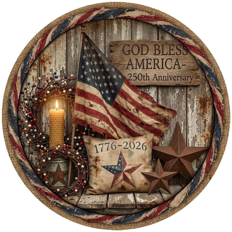 God Bless America, 1776-2026 Patriotic Decor, Primitive USA Flag Metal ...