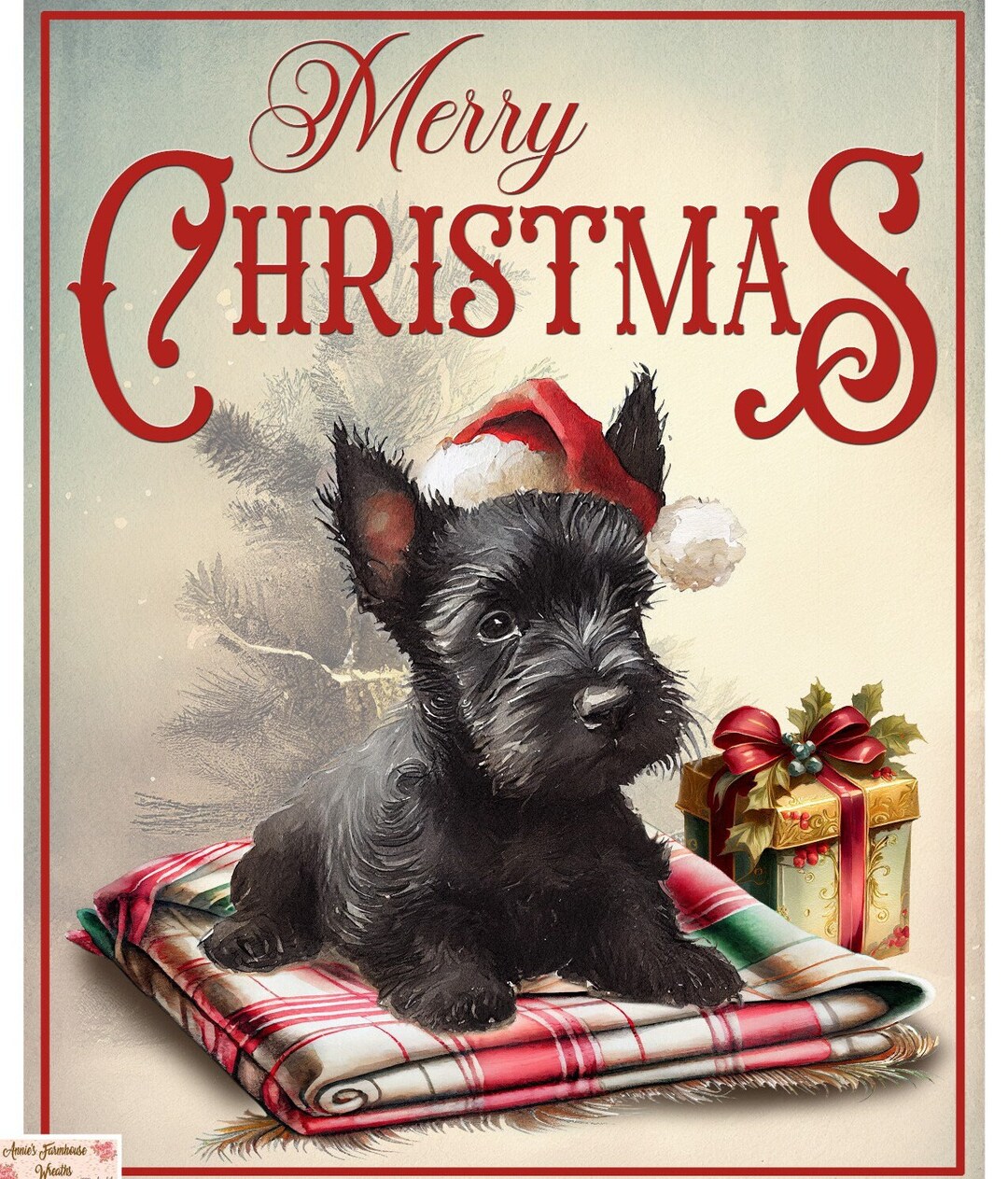 8x10 Sublimated Metal Wreath Sign, Scotty Dog Christmas Sign, Merry ...