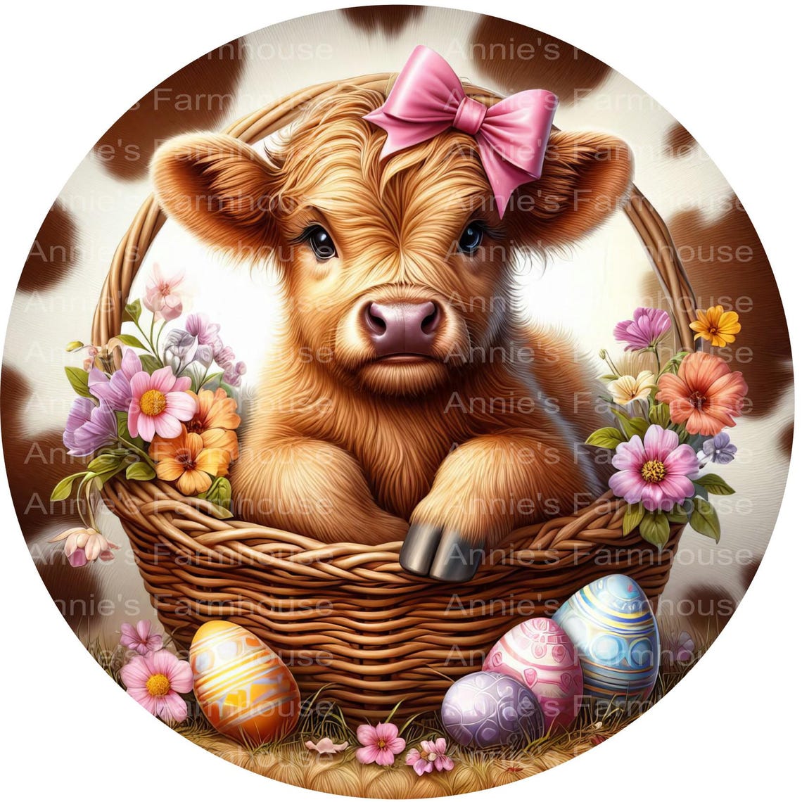 Highland Cow Springtime Wreath Sign: Easter Eggs & Flowers - Etsy