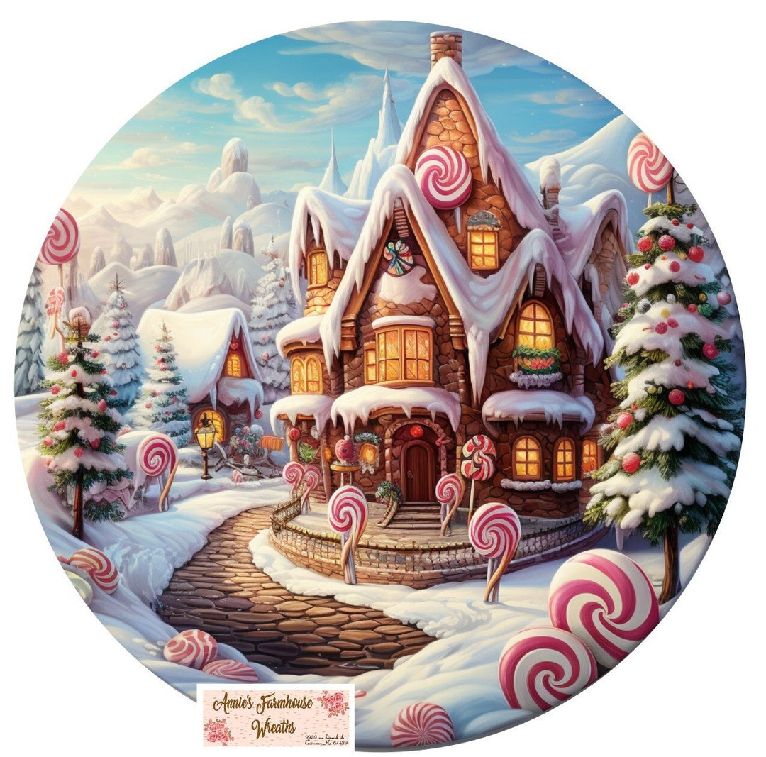 Peppermint Gingerbread House Christmas Sign, Gingerbread Land, Wreath ...