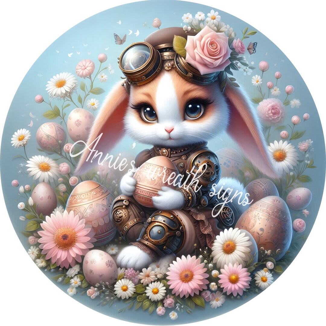 Steampunk Easter Bunny Round Metal Wreath Sign. Steam Punk Bunny and ...