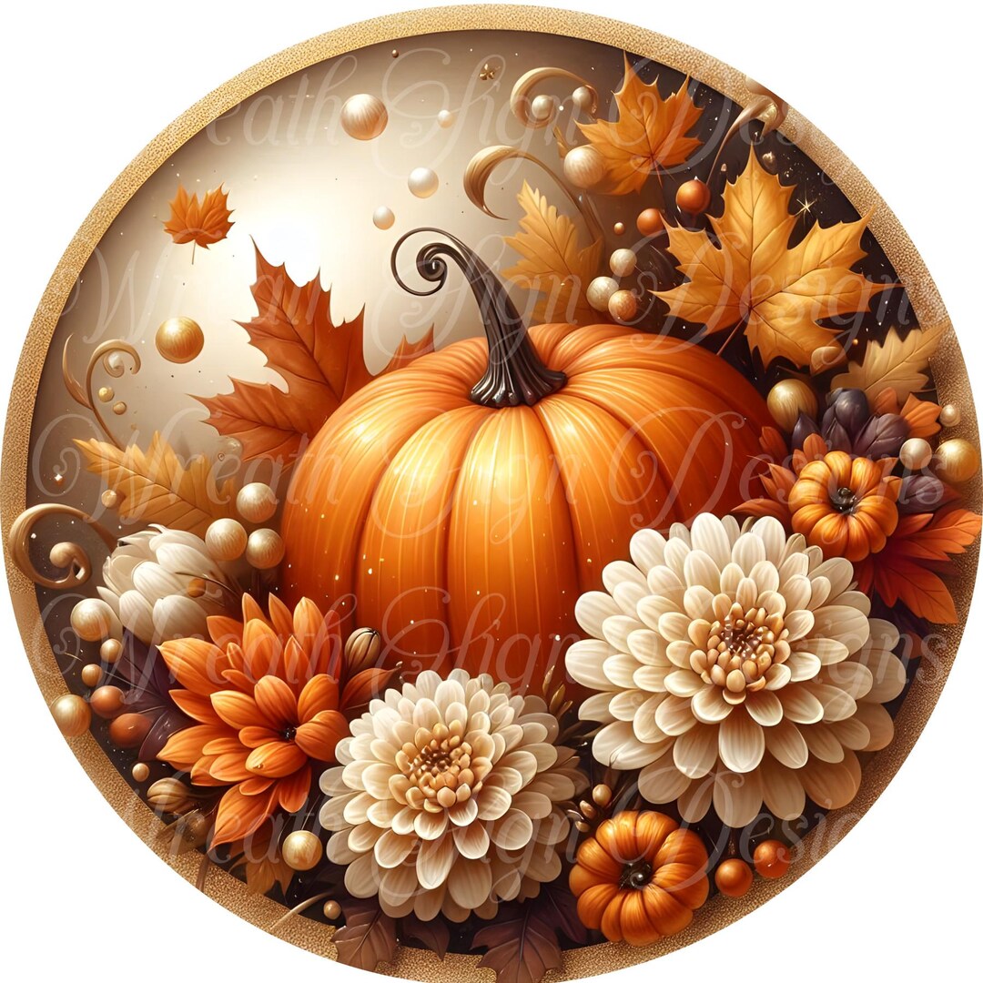 Pumpkin & Mums Fall Metal Wreath Sign: Autumn Centerpiece - Etsy