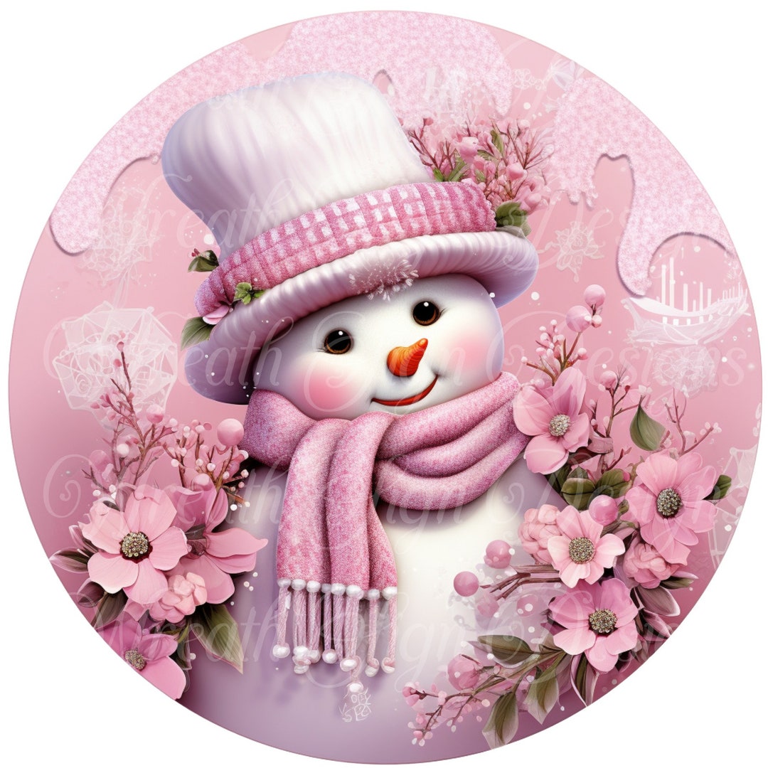 Pink Christmas Snowman Sign Winter Sign, Pink Christmas, Wreath Sign ...