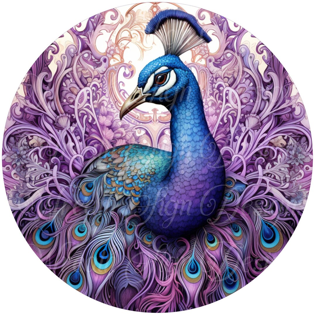Round Metal Wreath Sign, Purple Peacock Sign, Bird Sign. Wreath ...