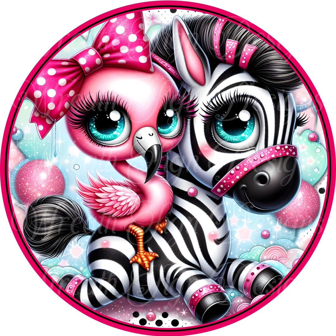Pink Flamingo and Zebra Metal Sign: Wreath Center Attachment - Etsy