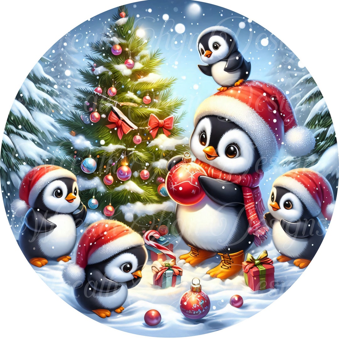 Penguin Christmas Metal Sign: Winter Wreath Attachment - Etsy