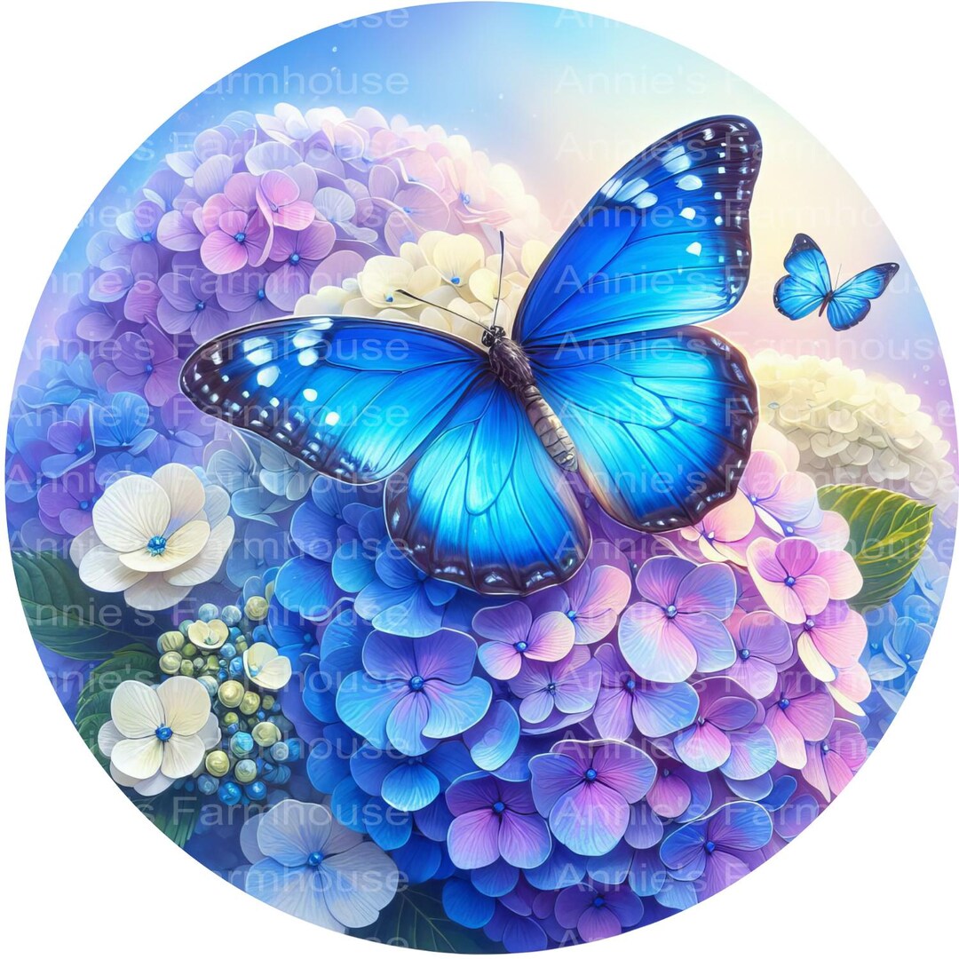 Blue Butterfly Metal Sign: Floral Wreath Center, Butterfly Decor for ...