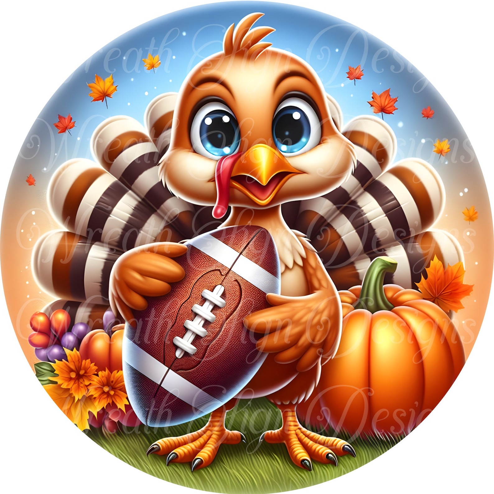 Thanksgiving Turkey Football Metal Sign: Fall Wreath Centerpiece - Etsy